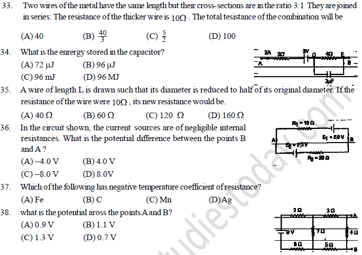 NEET UG Physics Current Electricity MCQs, Multiple Choice Questions